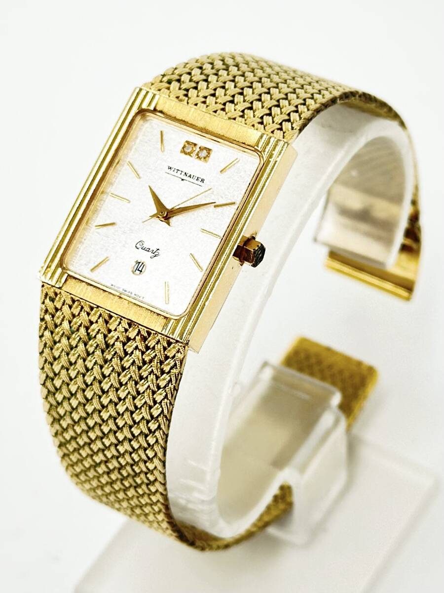 【傷や汚れあり】Z0430〇 1円～！ WITTNAUER ウィットナー W4101 石付き GP クォーツ QZ シルバー文字盤 スクエア ...