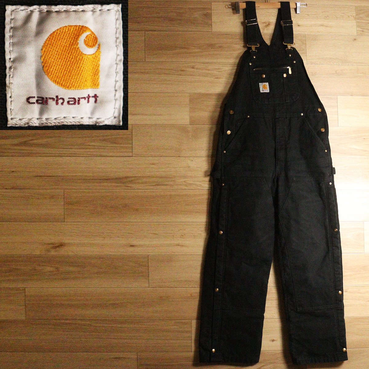 【やや傷や汚れあり】I2J/R5.24-1 アメリカ古着 Carhartt カーハート オーバーオール ダックパンツ ワークパンツ ペインターパンツ 34×30 ブラックの落札情報詳細 ...