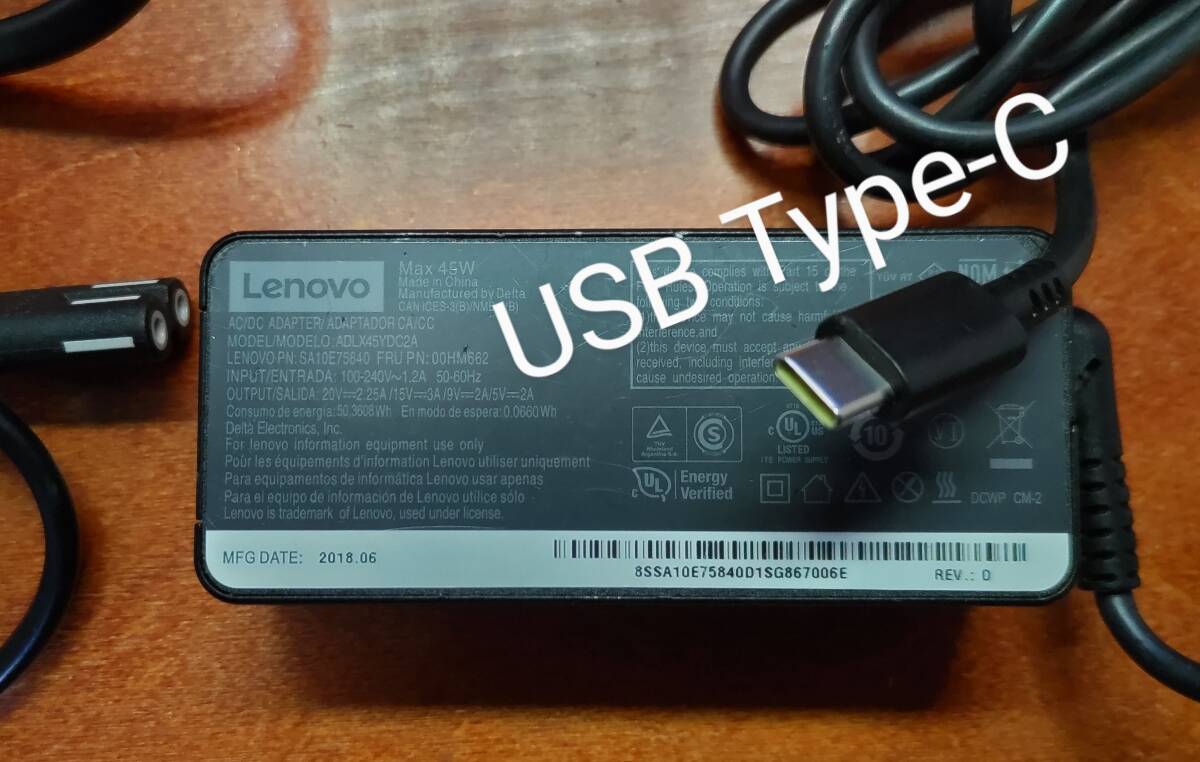 【目立った傷や汚れなし】ACアダプタ USB Type-C型 20V-2.25A 45W Lenovo純正（NEC等にも互換として使用可 ...