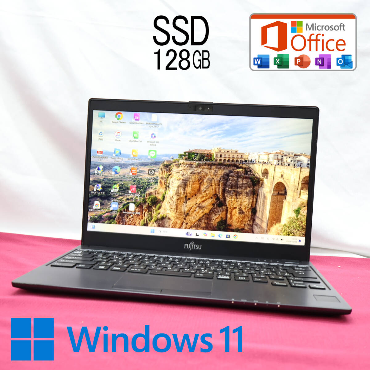 【目立った傷や汚れなし】★美品 SSD128GB★FMV LIFEBOOK C07007 Webカメラ Bluetooth 高解像度 Celeron 3865U Win11 MS Office ...