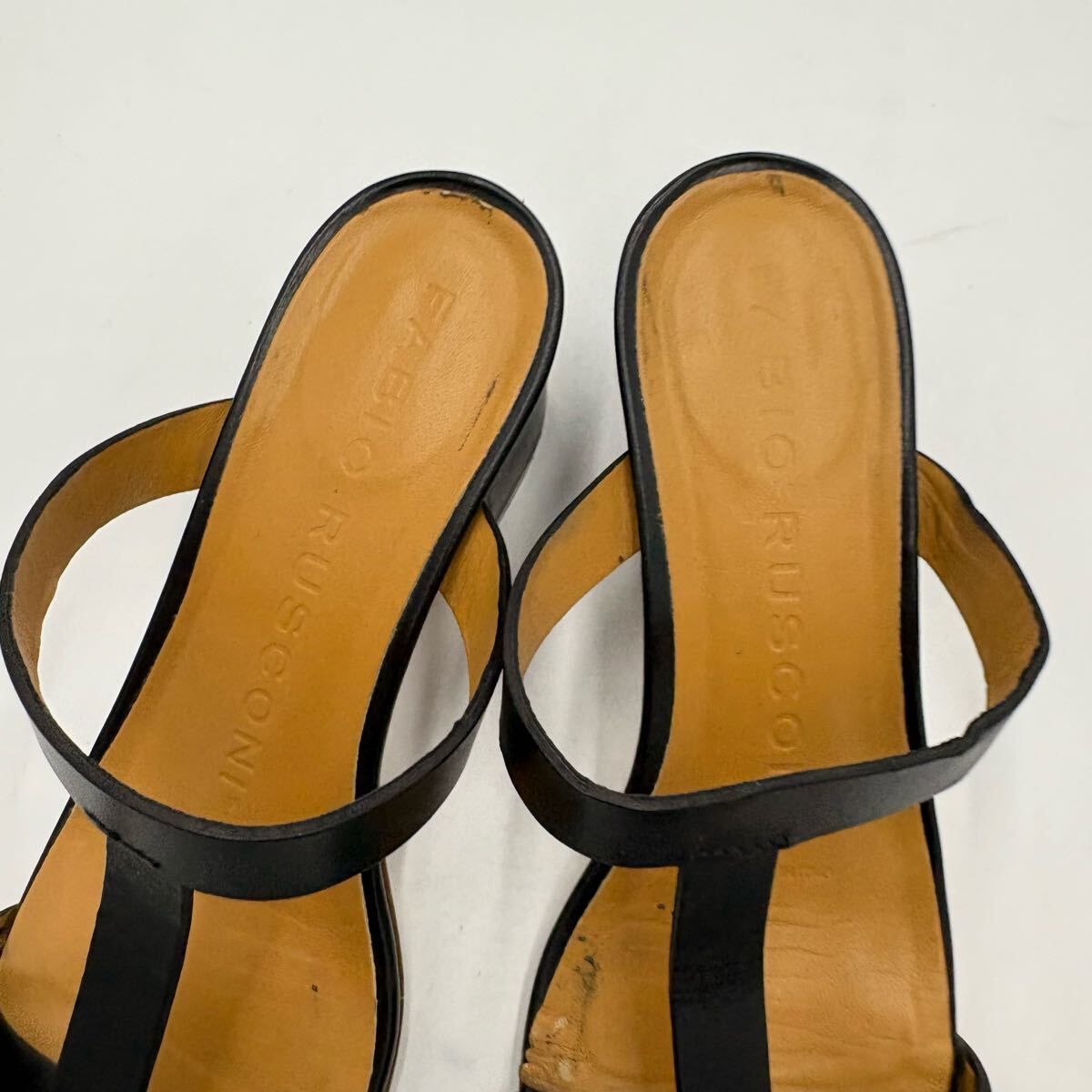 【やや傷や汚れあり】J イタリア製 '高級感溢れる' FABIO RUSCONI ファビオルスコーニ 本革 LEATHER ヒール サンダル ミュール EU37 23.5cm 婦人靴 シューズ ...