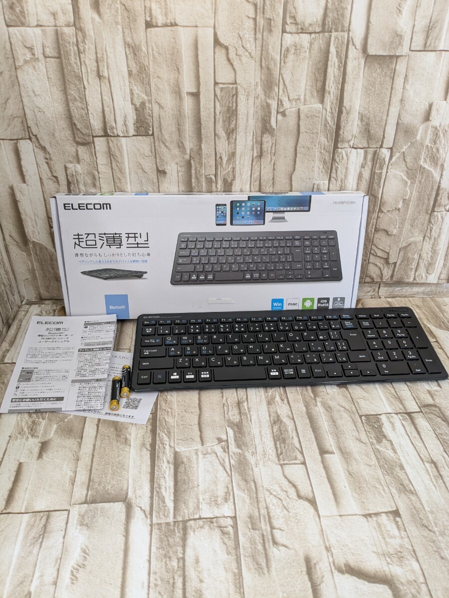 【未使用に近い】0707x3101 エレコム キーボード Bluetooth パンタグラフ コンパクト Windows・Mac・iOS・Android対応 ブラック TK-FBP101BK ...