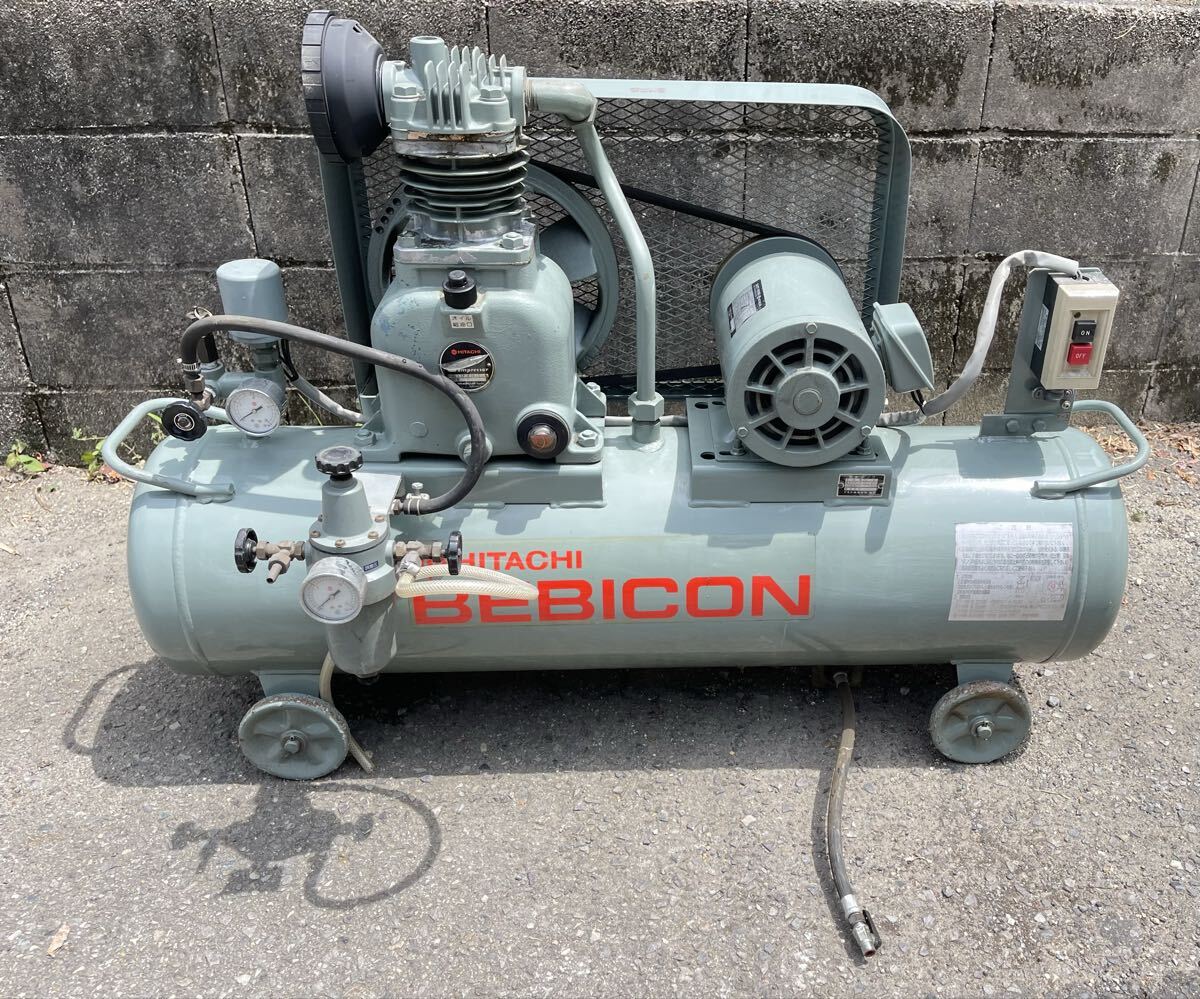 【やや傷や汚れあり】BEBICON Air Compressor 1.5P-9.5V6 60Hz タンク70L 日立 2馬力 エア ...