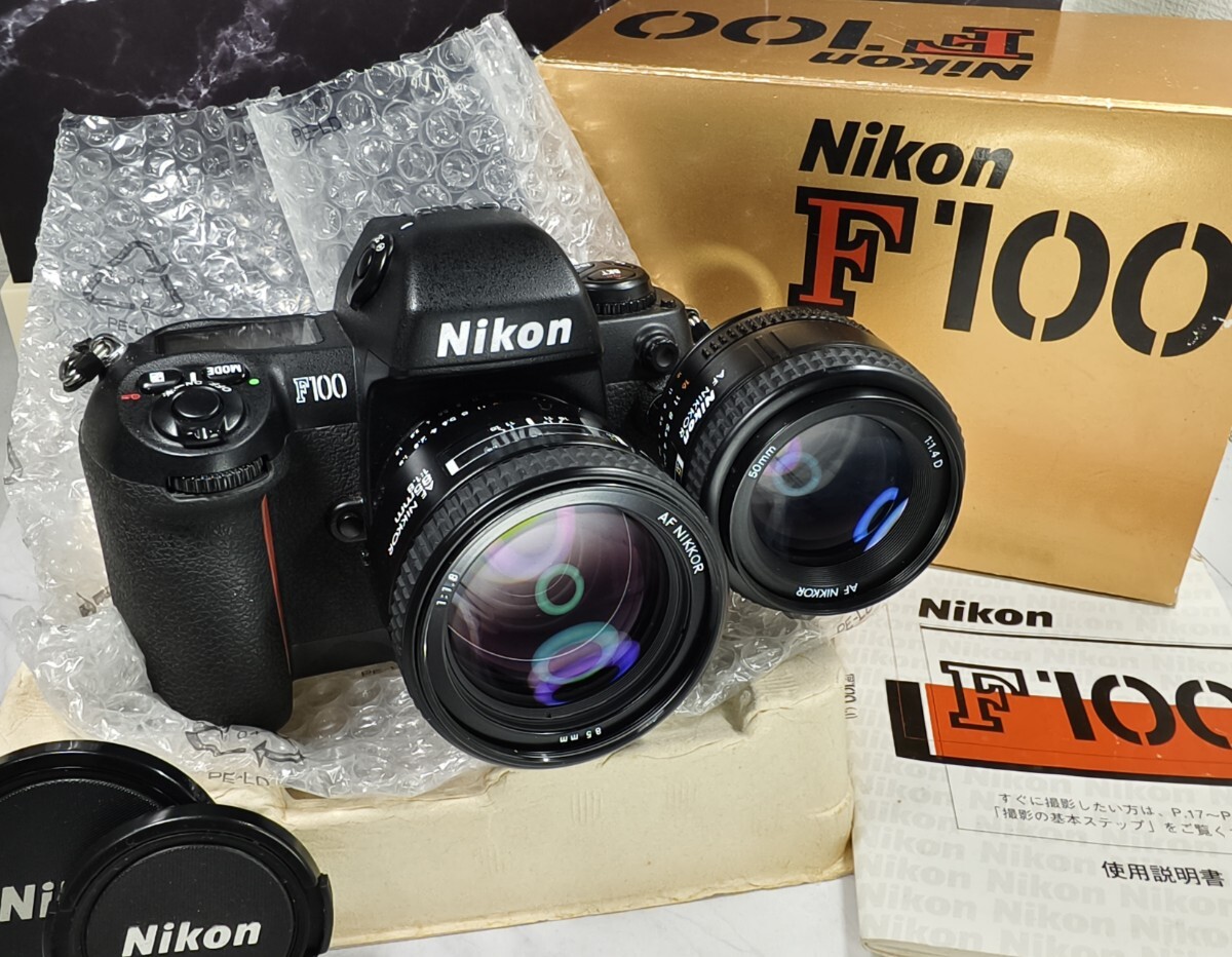 【目立った傷や汚れなし】【終活】Nikon F100 美品 元箱＋AF NIKKOR 85mm f1.8 シンデレラ中望遠＋50mm f1 ...