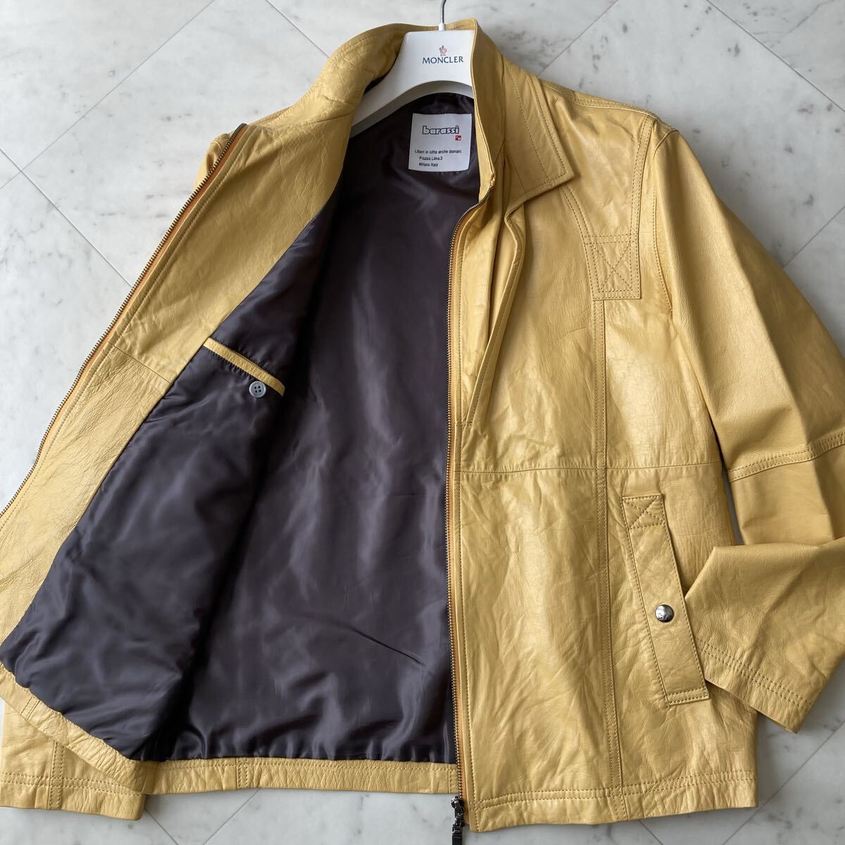 【目立った傷や汚れなし】希少カラー 良品/Lサイズ バラシ barassi レザー ジャケット レイヤード ジップアップ ブルゾン ラムレザー ...