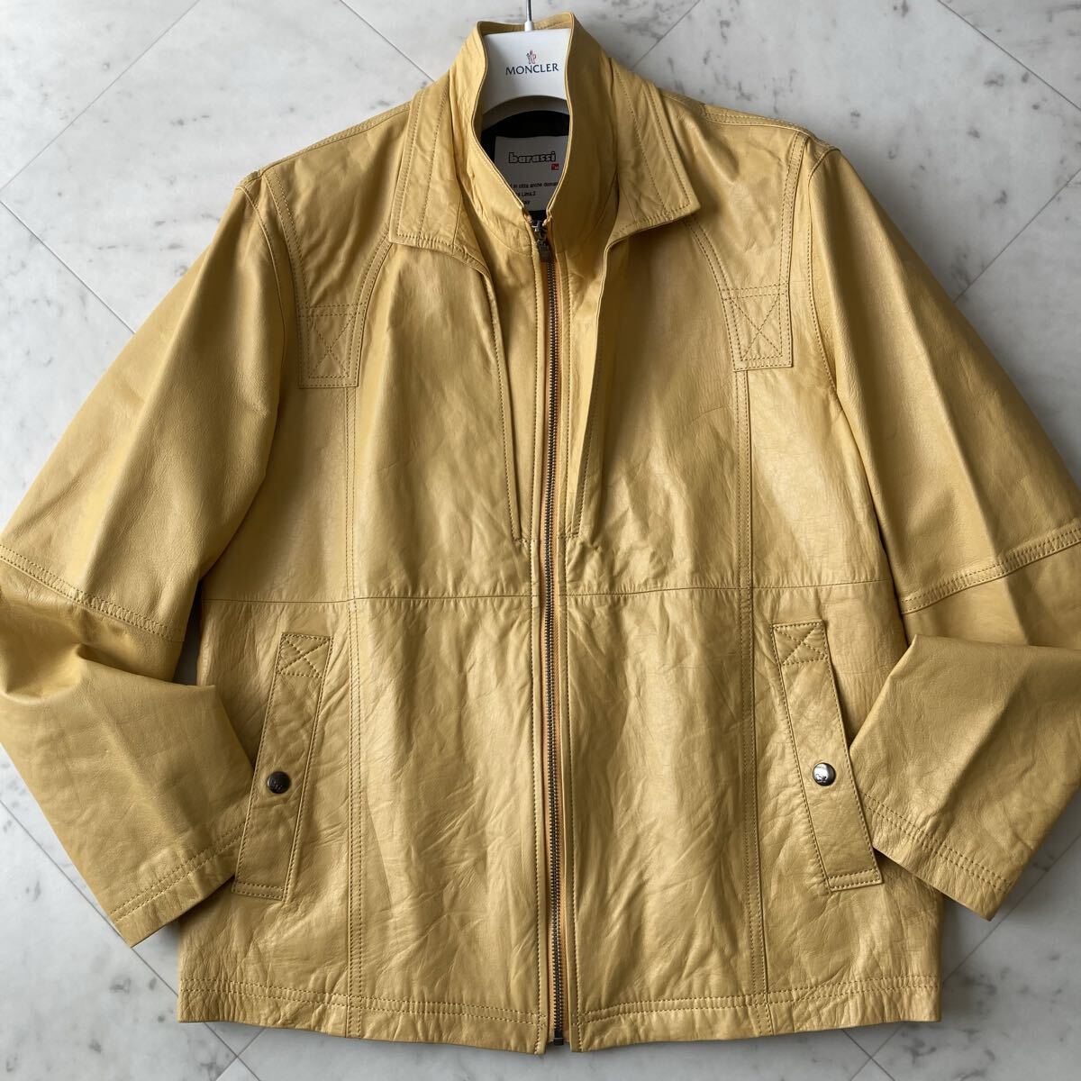 【目立った傷や汚れなし】希少カラー 良品/Lサイズ バラシ barassi レザー ジャケット レイヤード ジップアップ ブルゾン ラムレザー ...