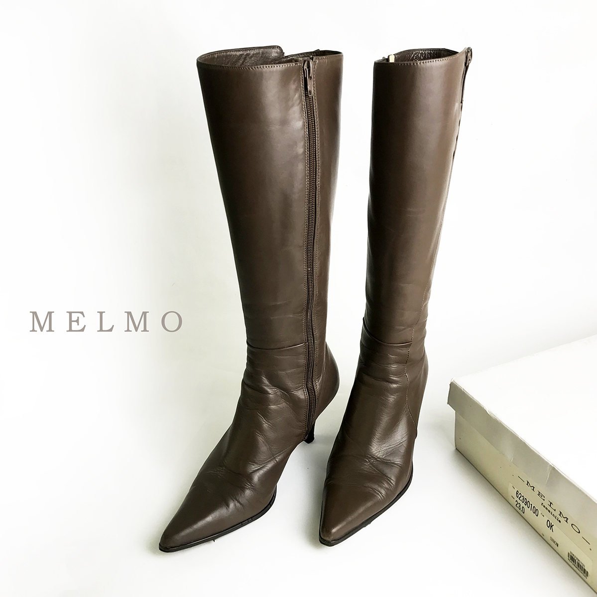 MELMO メルモ 本革 レザー ロング ブーツ 23cm EE リボン ブラウン レディース 革靴 婦人 靴 ファッション 箱付き 札幌の落札情報詳細 - ヤフオク落札価格検索 オークフリー