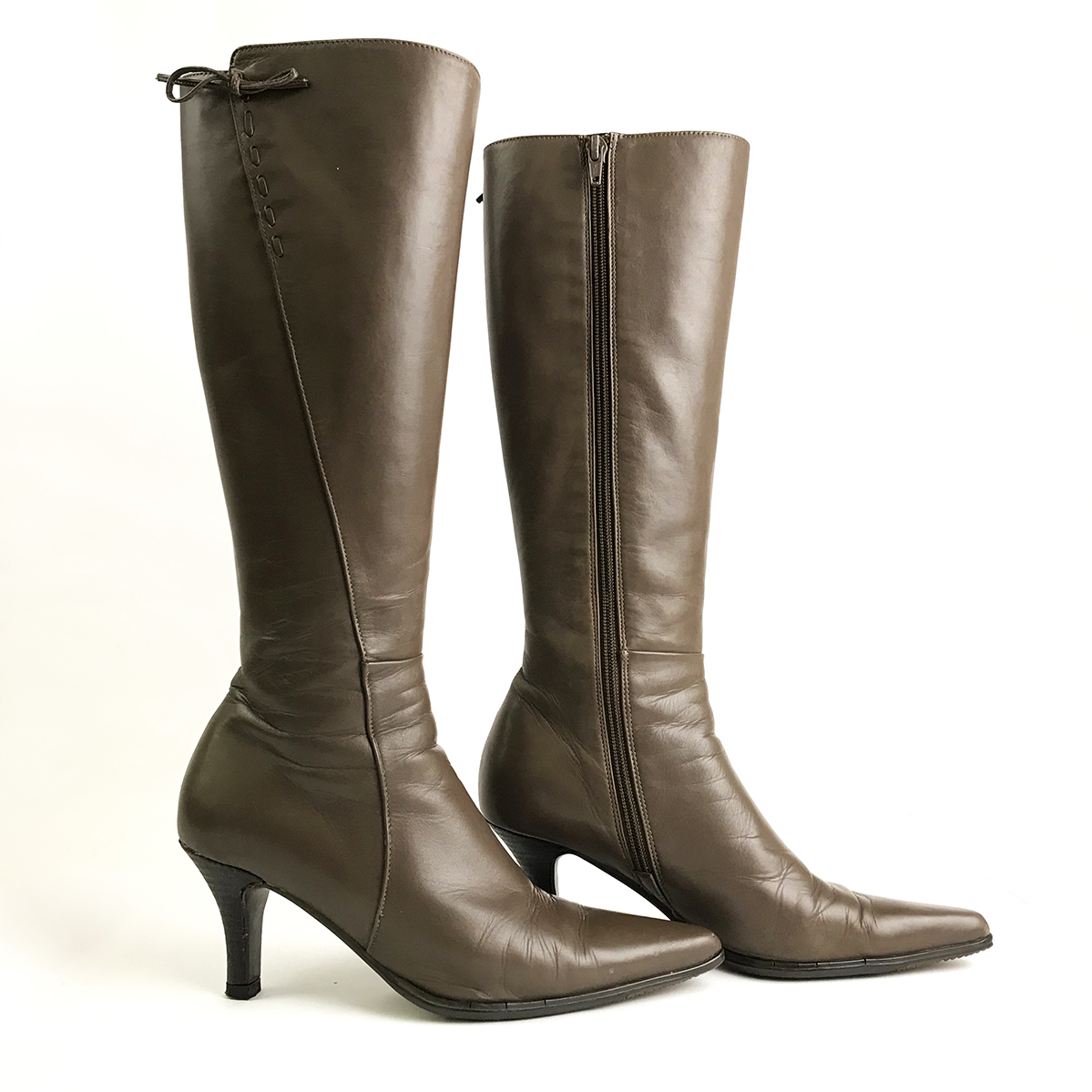 MELMO メルモ 本革 レザー ロング ブーツ 23cm EE リボン ブラウン レディース 革靴 婦人 靴 ファッション 箱付き 札幌の落札情報詳細 - ヤフオク落札価格検索 オークフリー