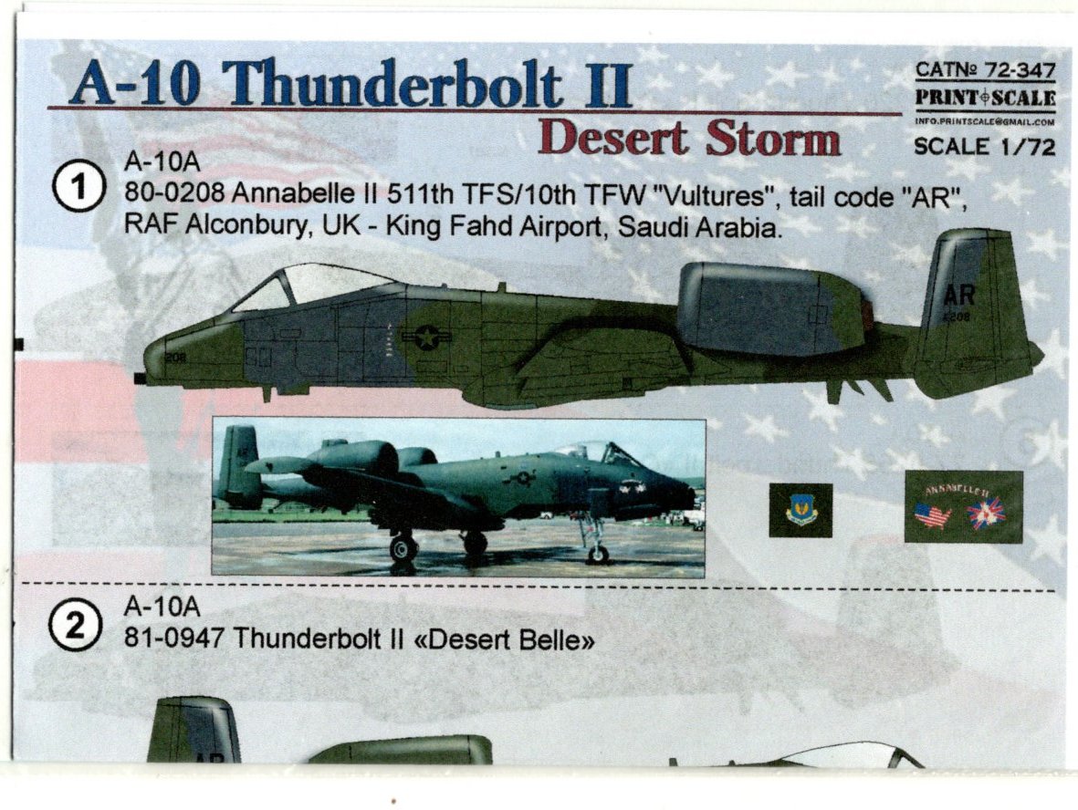 【新品】1/72 PRINTSCALE DECALS プリントスケールデカール 72-347 A-10 Thunderbolt II ...