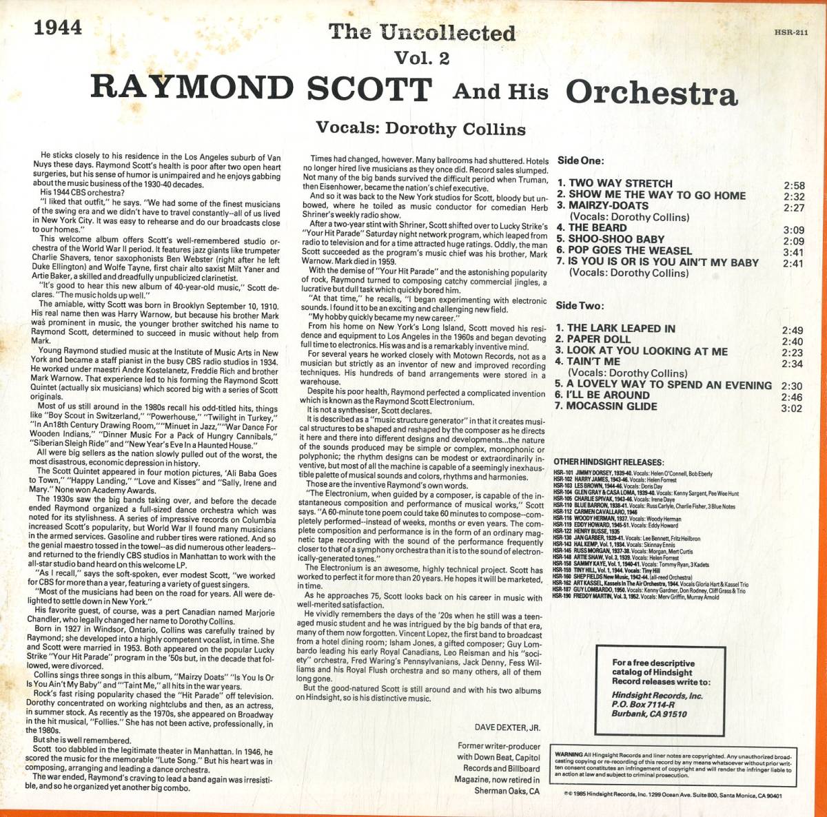 A00453856/LP/レイモンド・スコット楽団「The Uncollected Raymond Scott Vol.2 (1985年 ...
