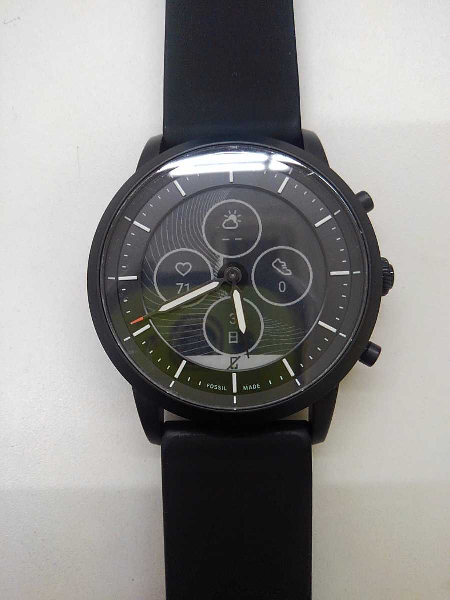 【目立った傷や汚れなし】FOSSIL フォッシル COLLIDER ブラックシリコンハイブリッドスマートウォッチHR FTW7010 多機能 ...