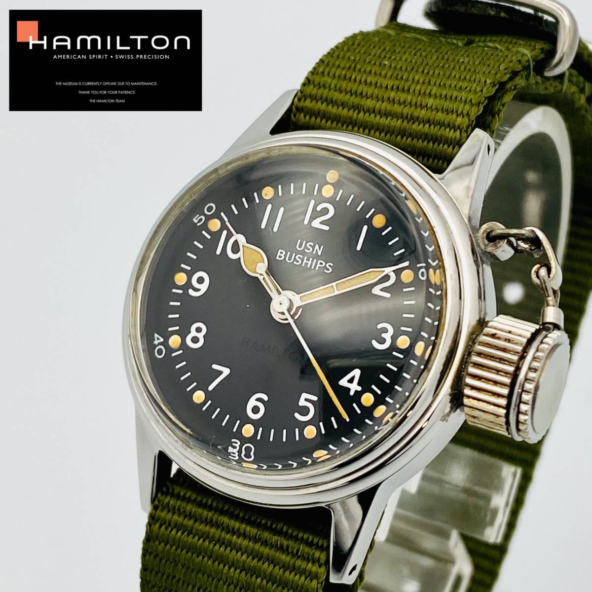 【やや傷や汚れあり】【美品 OH済】HAMILTON ハミルトン フロッグマン 復刻 WW2 USN BUSHIPS 手巻き ミリタリー ...