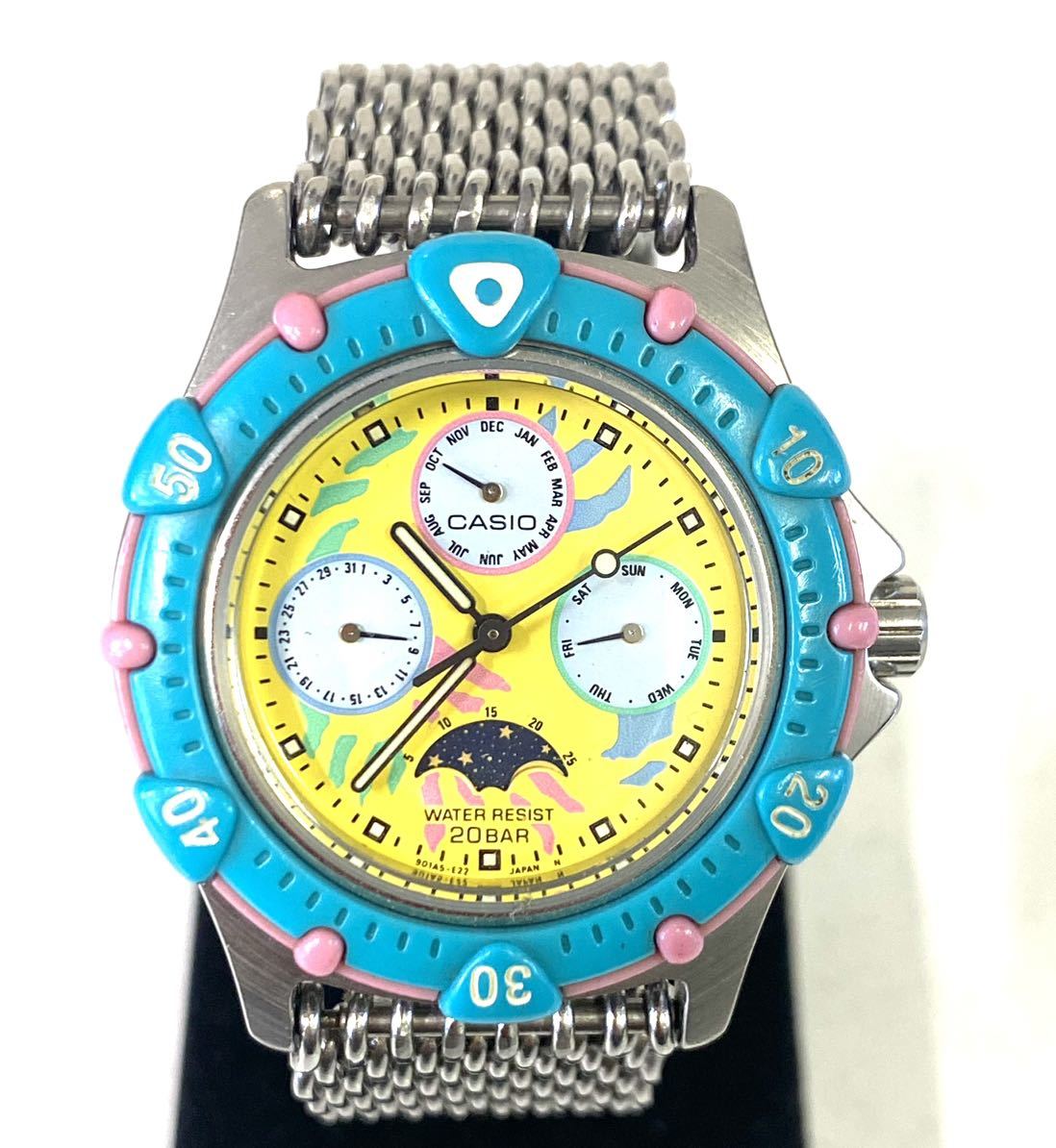 【やや傷や汚れあり】★CASIO カシオ カジキ MD-733 クォーツ QZ トリプルカレンダー ムーンフェイズ ダイバーウォッチ 回転 ...