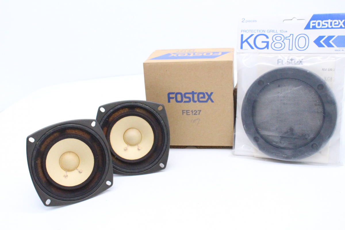 【やや傷や汚れあり】【ト葛】②Fostex/フォステクス フルレンジスピーカー FE107 2個・スピーカーグリル 未使用 2枚1組 ...