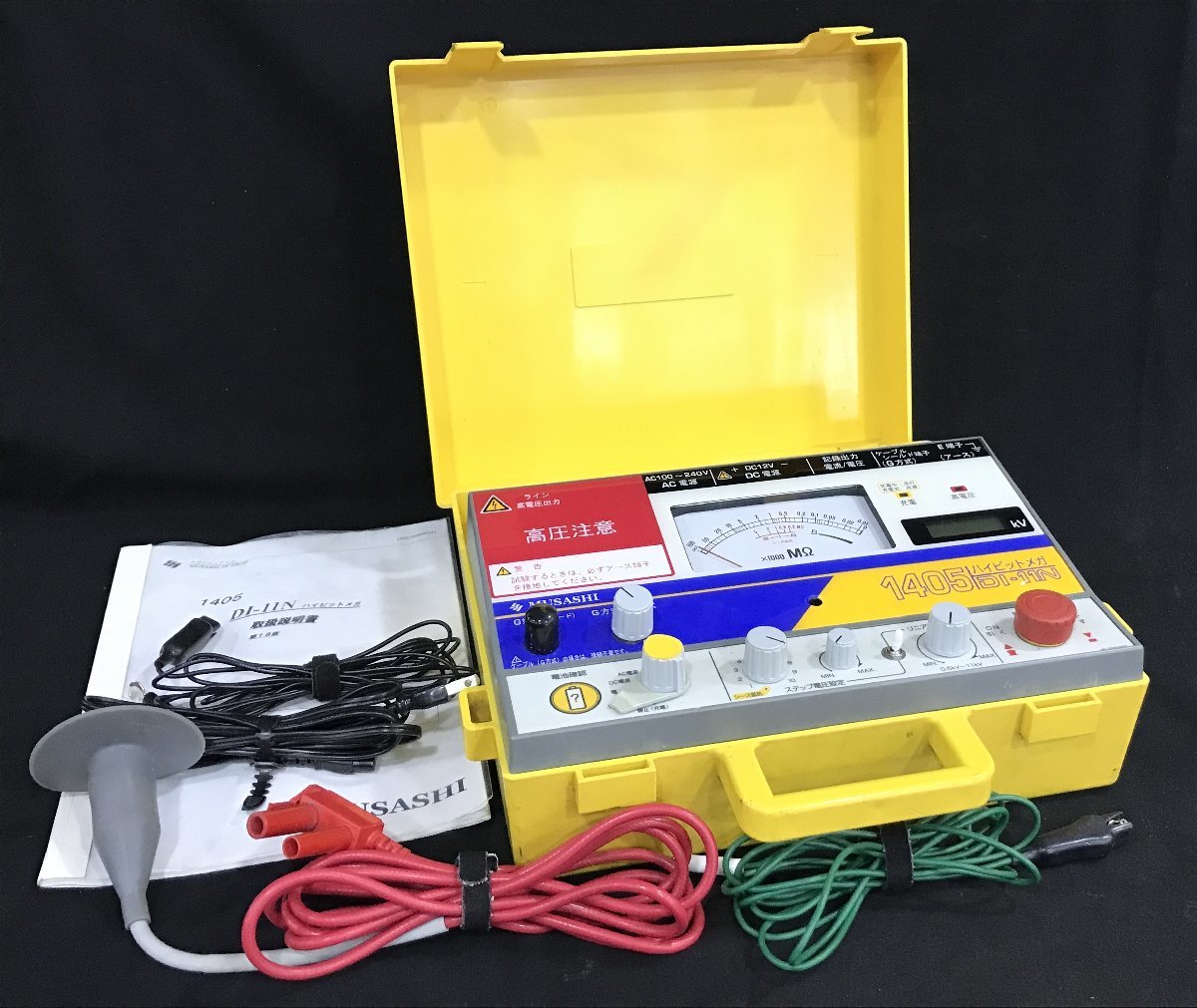【目立った傷や汚れなし】 美品 動画有り MUSASHI ムサシ ハイビットメガ 絶縁抵抗計 1405DI-11N 高電圧 測定器 計測器 ...