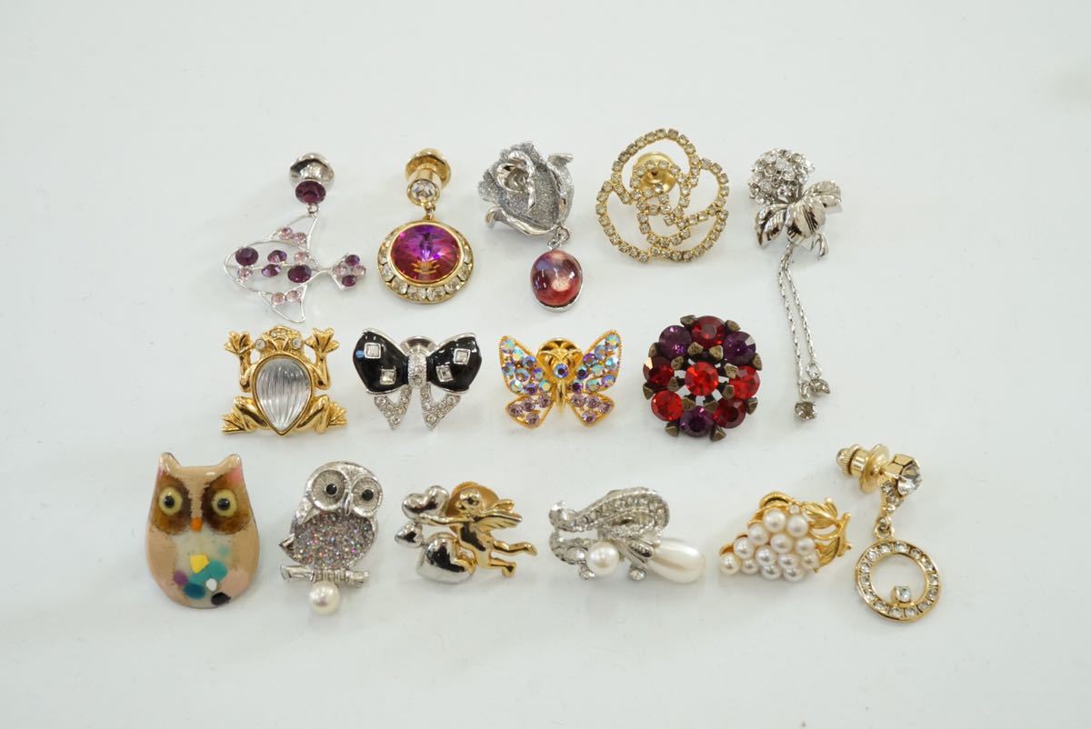 【やや傷や汚れあり】C369 海外製含む アニマル 昆虫など ヴィンテージ ピンブローチ 15点セット アクセサリー ビンテージ 大量 まとめ ...
