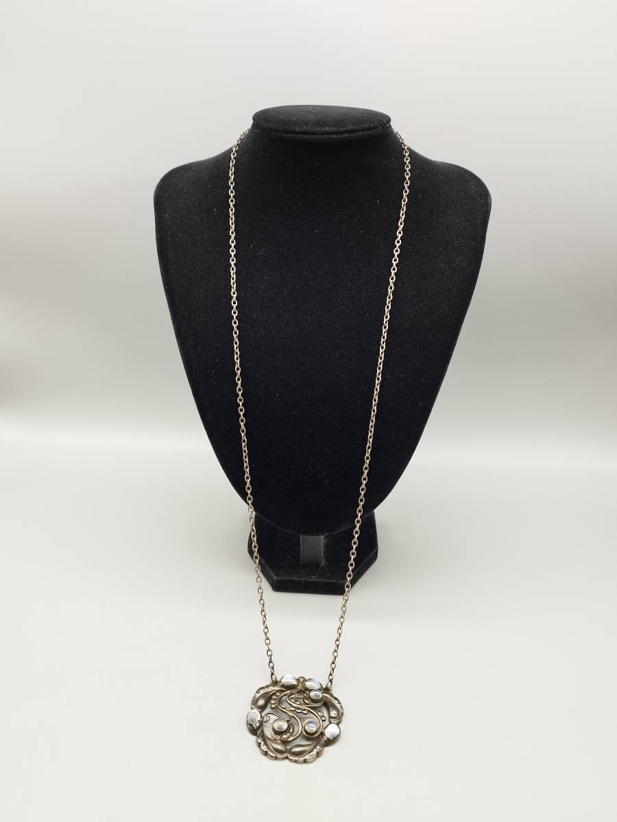 【目立った傷や汚れなし】Georg Jensen ジョージ・ジェンセン ムーンライトブラッサム ネックレス シルバー 銀 SILVER 925 サイズ 全長約90cm 径約4.8cm 重量約 ...