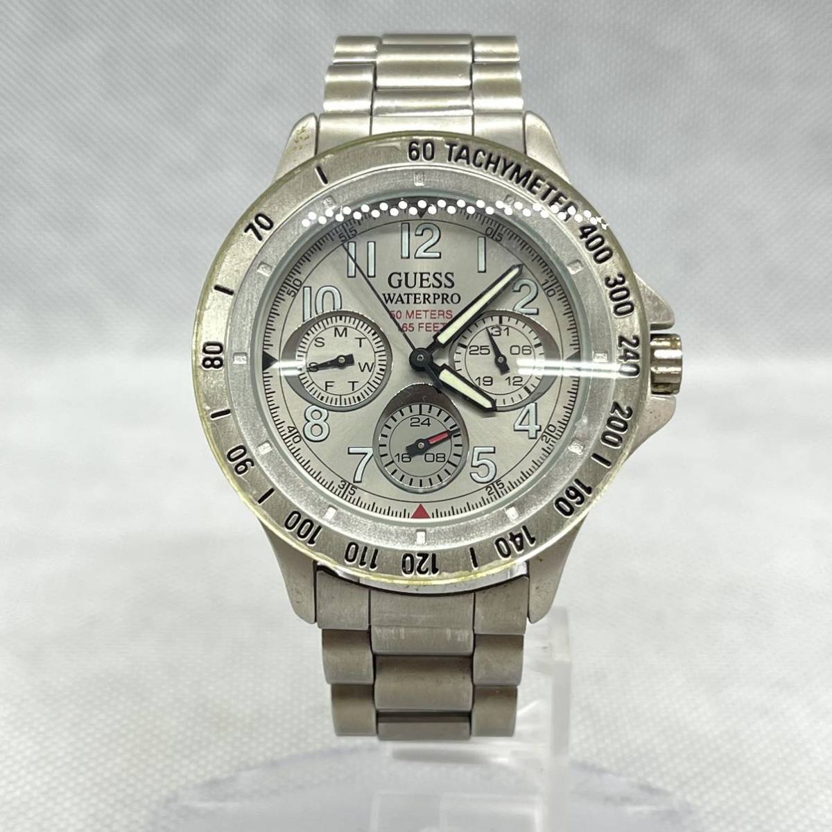 【傷や汚れあり】J446-O32-638 GUESS ゲス WATERPRO ウォータープロ クロノグラフ クォーツ ホワイト文字盤 ラウンド ...