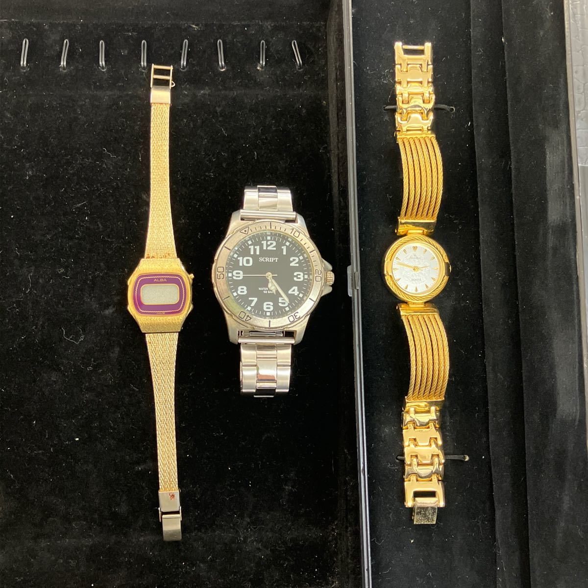 【やや傷や汚れあり】【TM0516】ジャンク時計 3本まとめ 不動時計 腕時計 JAXIS SCRIPT ALBA Y450-4180 セイコー Danhox H 箱付き クォーツ パーツ取り ...