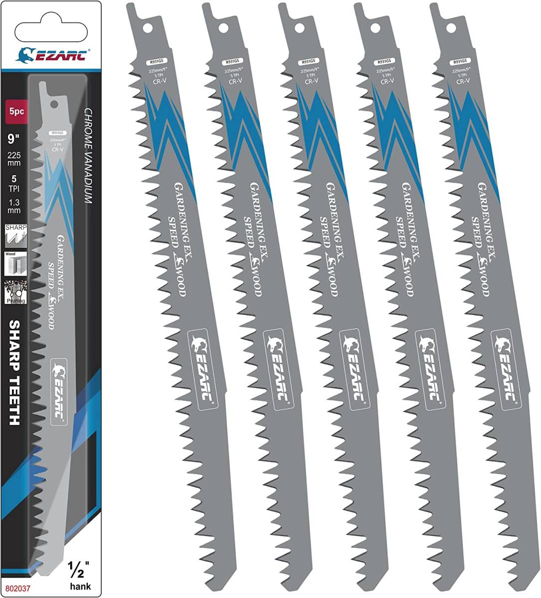 【未使用】225mm EZARC レシプロソー替え刃 枝切り用 225mm 5山 電気のこぎり替え刃 木工用 セーバーソーブレードセット 生の ...