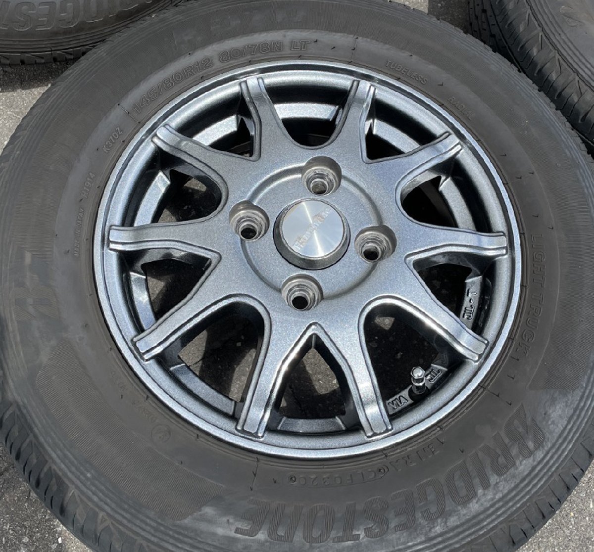 【目立った傷や汚れなし】良品 Treasure One Humanline S-15 12インチ アルミホイール 4.00B +42 4H PCD100 深溝 BS K370 145 ...