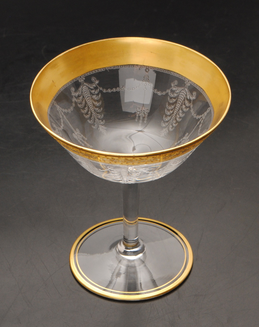 【目立った傷や汚れなし】ケンブリッジ Cambridge・1925年,上級モデル702Etch、金彩エングレーブ&エッチング装飾・カクテル・シャンパン・シャーベットグラス・①の落札情報詳細 ...