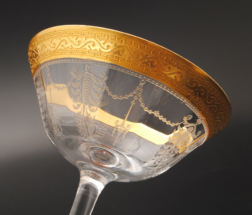 【目立った傷や汚れなし】ケンブリッジ Cambridge・1925年,上級モデル702Etch、金彩エングレーブ&エッチング装飾・カクテル・シャンパン・シャーベットグラス・①の落札情報詳細 ...