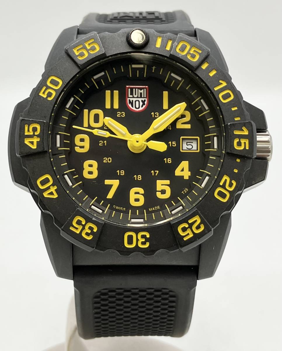 【やや傷や汚れあり】LUMINOX ルミノックス NAVY SEAL ネイビーシール 3500 イエロー デイト アナログ クオーツ 3針 腕 ...