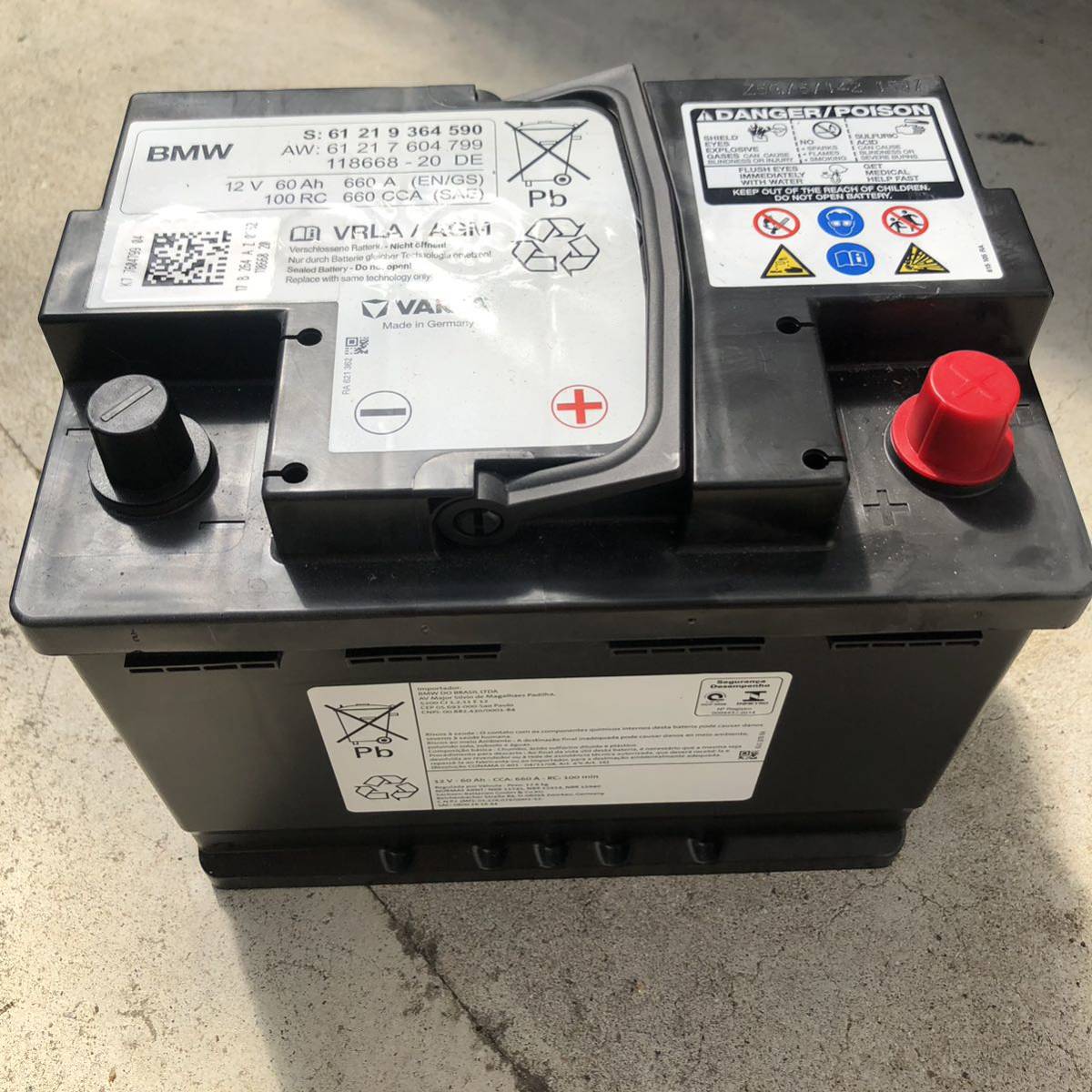 【目立った傷や汚れなし】BMW純正 バッテリー サブバッテリー 補助バッテリー 60ah 660A 61219364590 61 21 9 364 590 AGM60 AGM varta ...