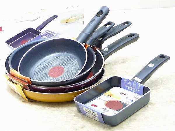 【未使用】 802532*9 未使用T-fal ティファール フライパン5点まとめて 19/22/27cm 玉子焼き機 C25318 調理器具 ...