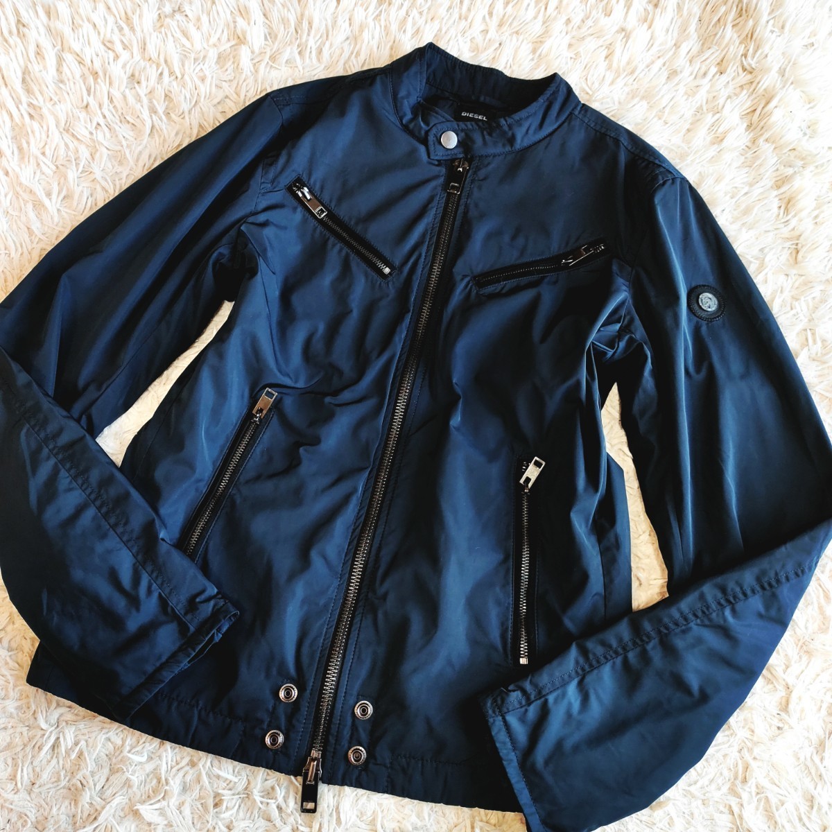 【目立った傷や汚れなし】DIESEL ④【お洒落な都会的アウター】ディーゼル ライダースブルゾン バイカー ジャケット ネイビー Teflon テフロン生地 シルバー金具の落札情報詳細 ...