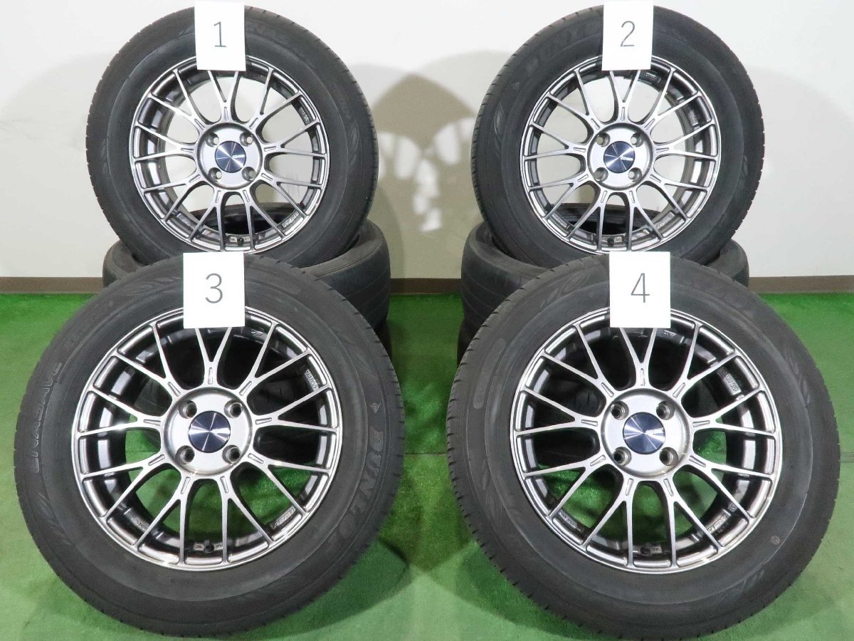 【やや傷や汚れあり】4本 ENKEI PFM1 15インチ 6J +45 4H 100 ラジアル DUNLOP エナセーブ EC300+ 2022年 185/65R15 アクア ノート マツダ ...