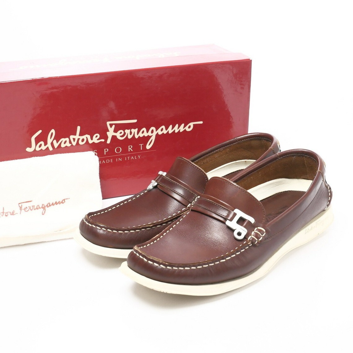 【目立った傷や汚れなし】GH3938《サルヴァトーレフェラガモ》ガンチーニ デッキシューズ モカシン スリッポン 靴 サイズ6.5C/22.5cm NAUTOR CHALLENGE イタリア製 ...