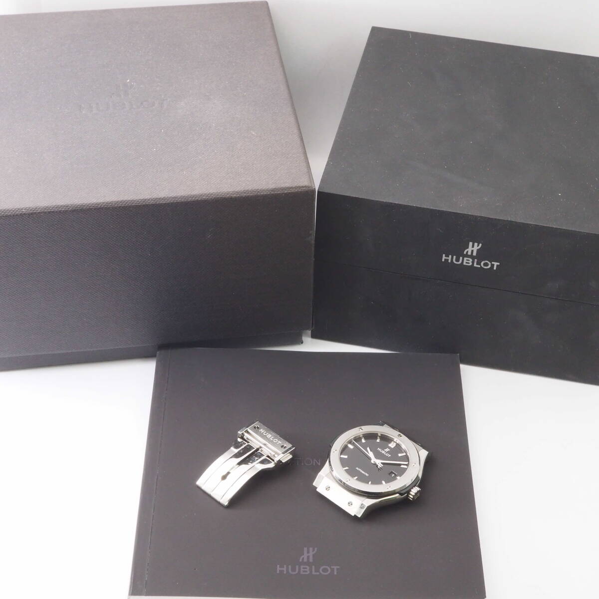 【傷や汚れあり】ウブロ クラシックフュージョン 42mm HUBLOT Cal,SW300‐1 デイト 自動巻 裏スケ シルバー×ブラック ...