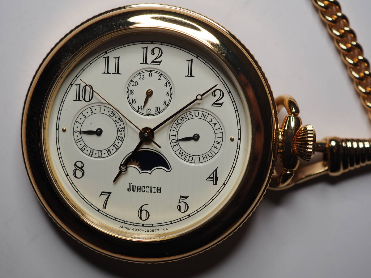 【未使用】極美 CITIZEN JUNKTION 懐中時計 ムーンフェイズ 4D30-L00677 KA ゴールド カラー クロノグラフの落札 ...