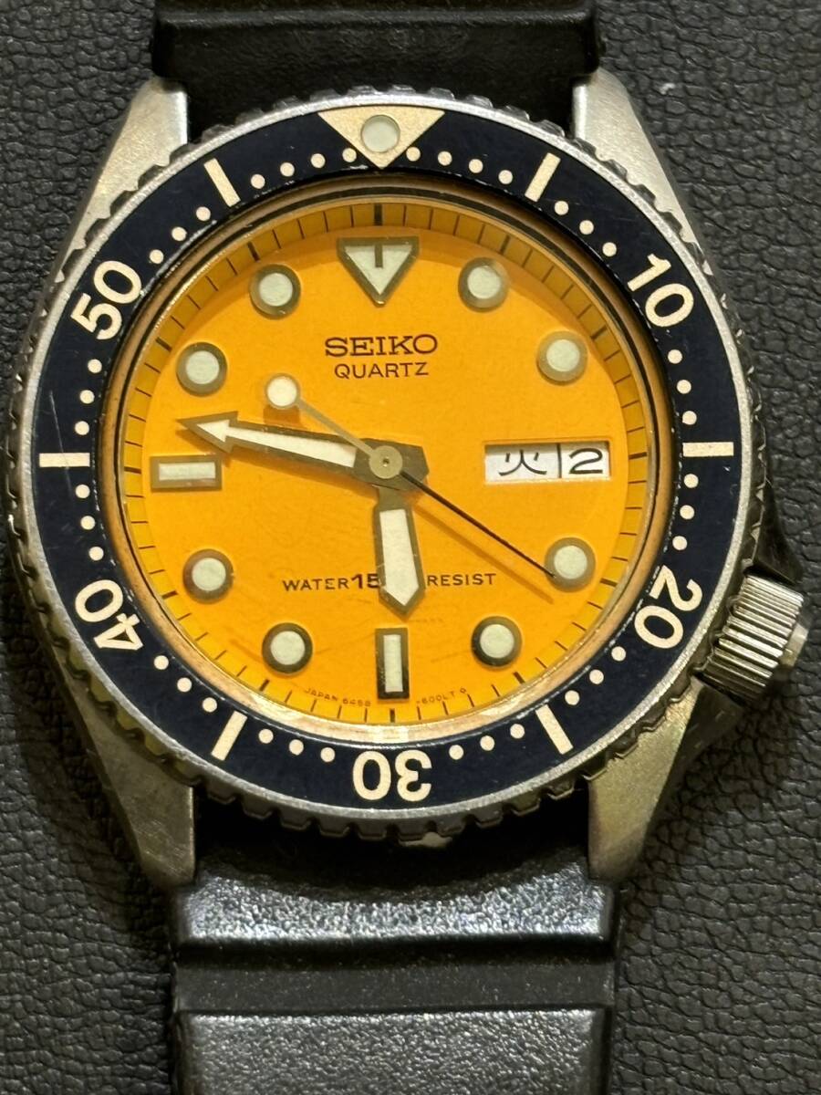 【傷や汚れあり】【APS 0613.1-1】1円～ SEIKO セイコー QZ 150Mダイバー 6458-600A ラウンド デイデイト オレンジ文字盤 メンズ腕時計 現状品の落札情報詳細 ...