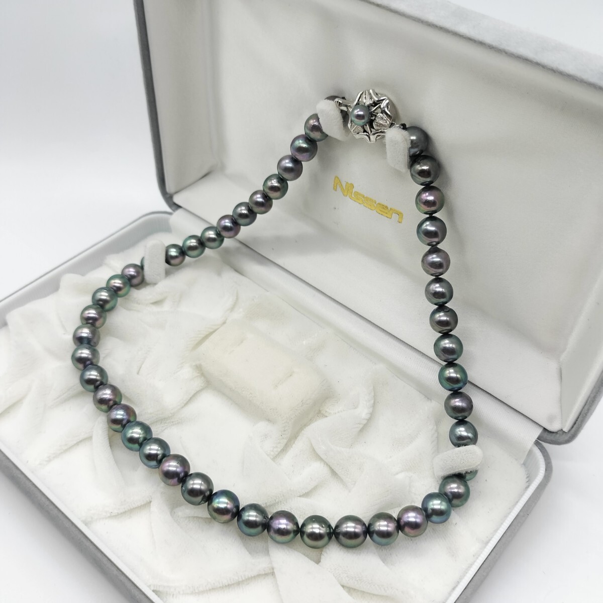 【目立った傷や汚れなし】【テリ抜群!!】アコヤ あこや ブルー パール ネックレス 8.5mm〜9mm 44cm SILVER 刻印 45.6g 本真珠 pearl jewelry ...