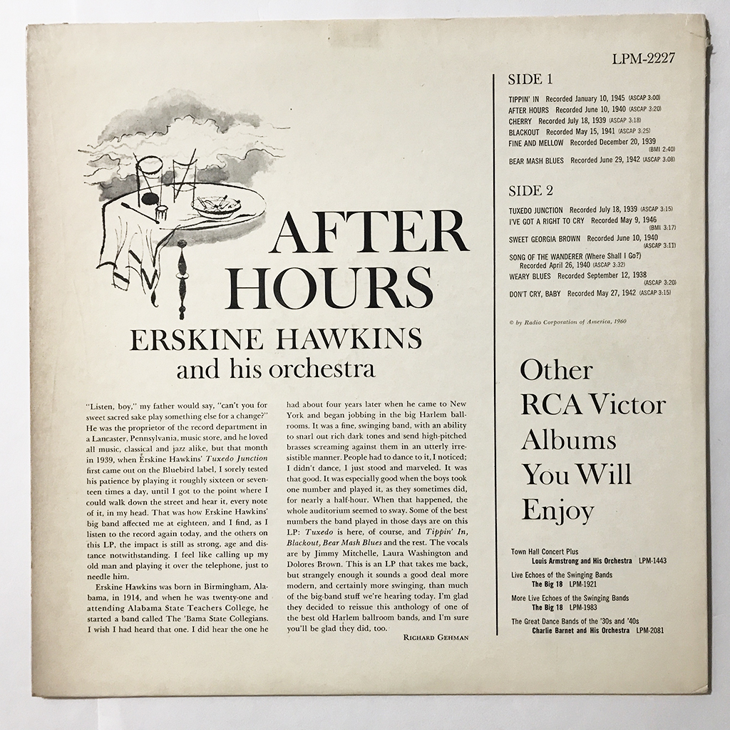 【やや傷や汚れあり】US ORIG LP Erskine Hawkins After Hours RCA Victor Avery ...
