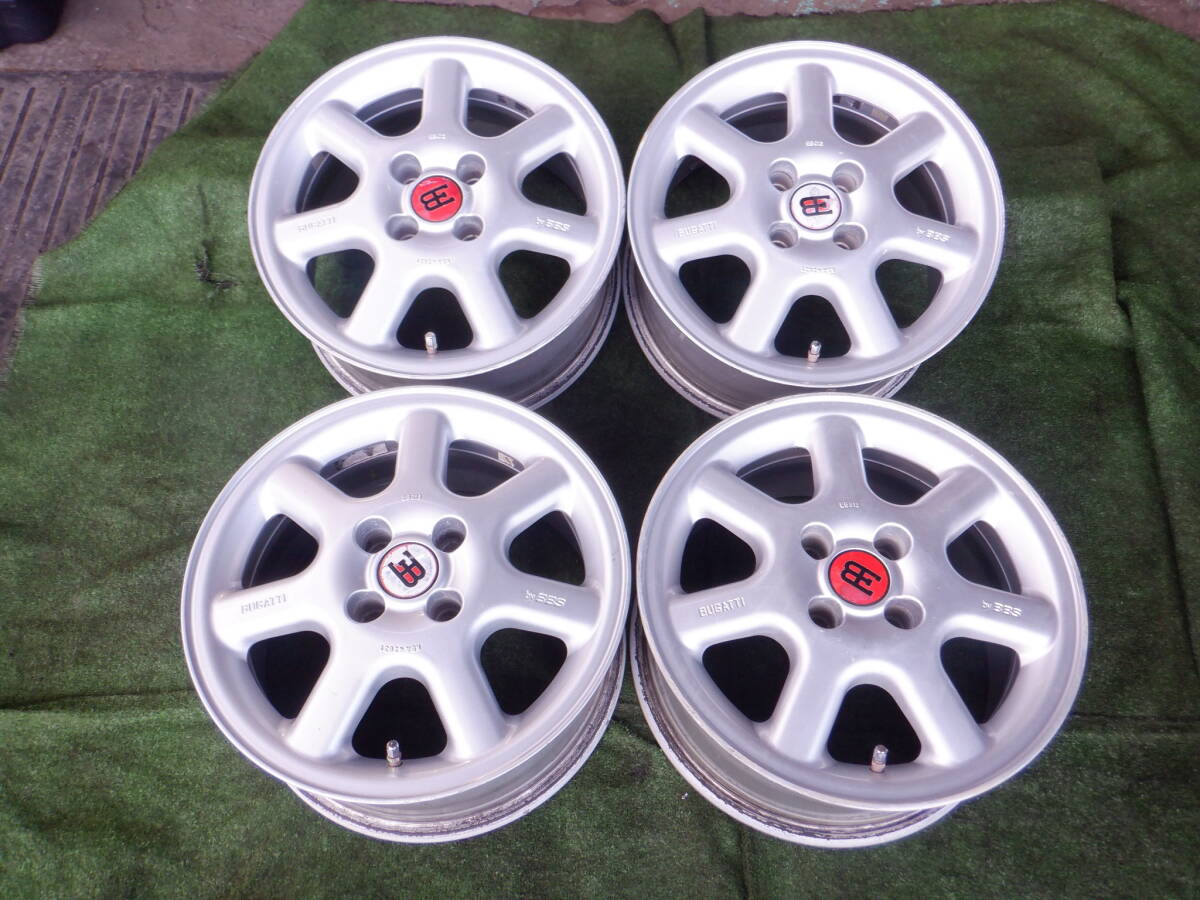 【傷や汚れあり】BBS BUGATTI 15x7J(ET40)PCD100-4穴 アルミ ホイール 4本 セット ロードスター カローラ ...