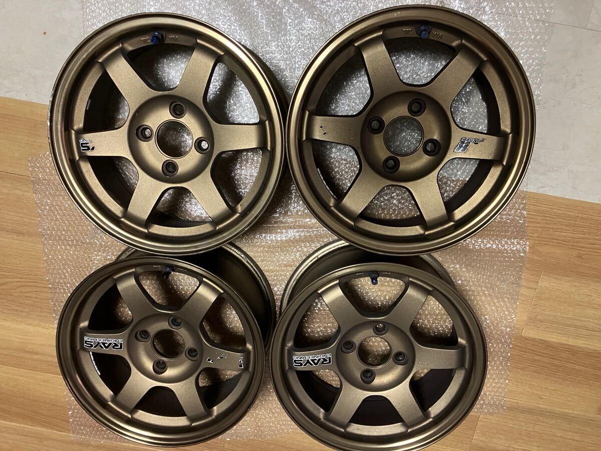 【やや傷や汚れあり】鍛造 RAYS VOLK RACING TE37 14インチ 6.5J+28 4H PCD100 ブロンズ ロードスター シビック インテグラ スターレット ヴィッツ 手渡 ...