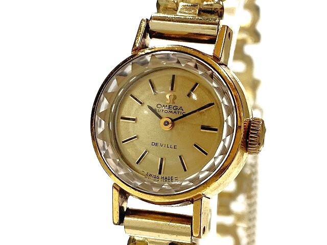 【傷や汚れあり】1円～ 売り切り 中古 駆動OK OMEGA オメガ デビル 551.038 Cal.661 カットガラス SS/GP 2針 ゴールド文字盤 レディース 腕 時計 自動巻きの ...