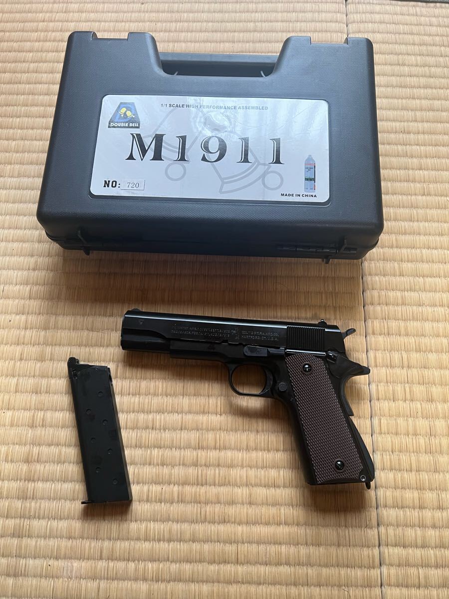 【目立った傷や汚れなし】double bell製 M1911 ガスガン、レザーホルスター、マガジンポーチのセット アメリカ軍 海兵隊 太平洋 ...