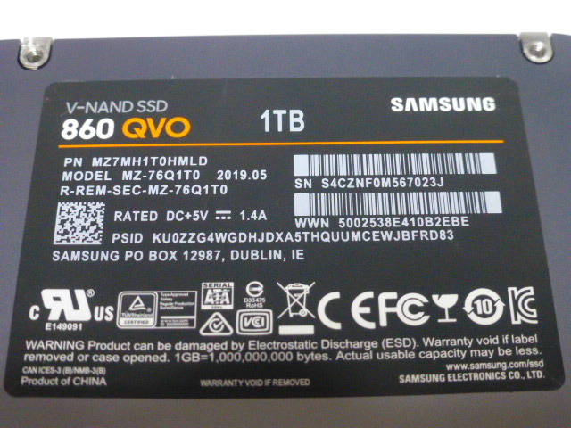 【やや傷や汚れあり】Samsung SSD 860QVO SATA 2.5inch 1TB(1000GB) 電源投入回数245回 使用時間25115時間 正常97%判定 MZ-76Q1T0 ...