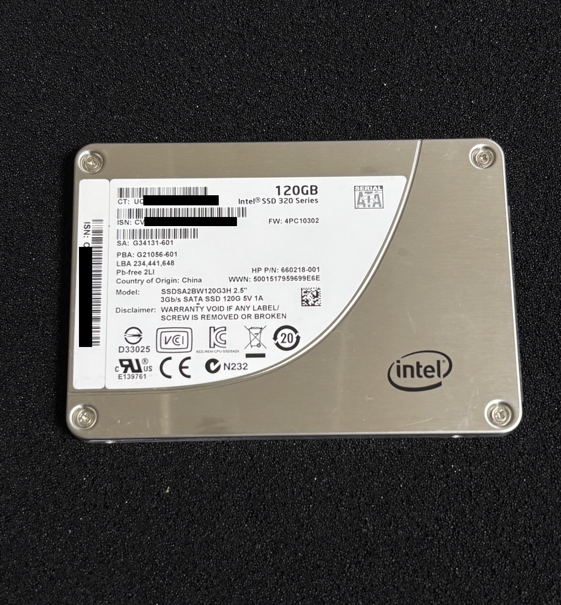 【やや傷や汚れあり】intel SSD 320 Series 7mm MLC 2.5inch 120GB SSDSA2BW120G3H ...