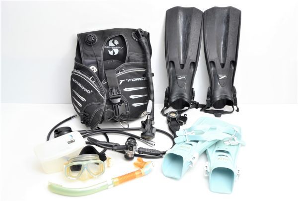【中古】C054B49Z//スキューバダイビング セット / SCUBAPRO T-FORCE ジャケット レギュレーター ラディアルブーツ ...
