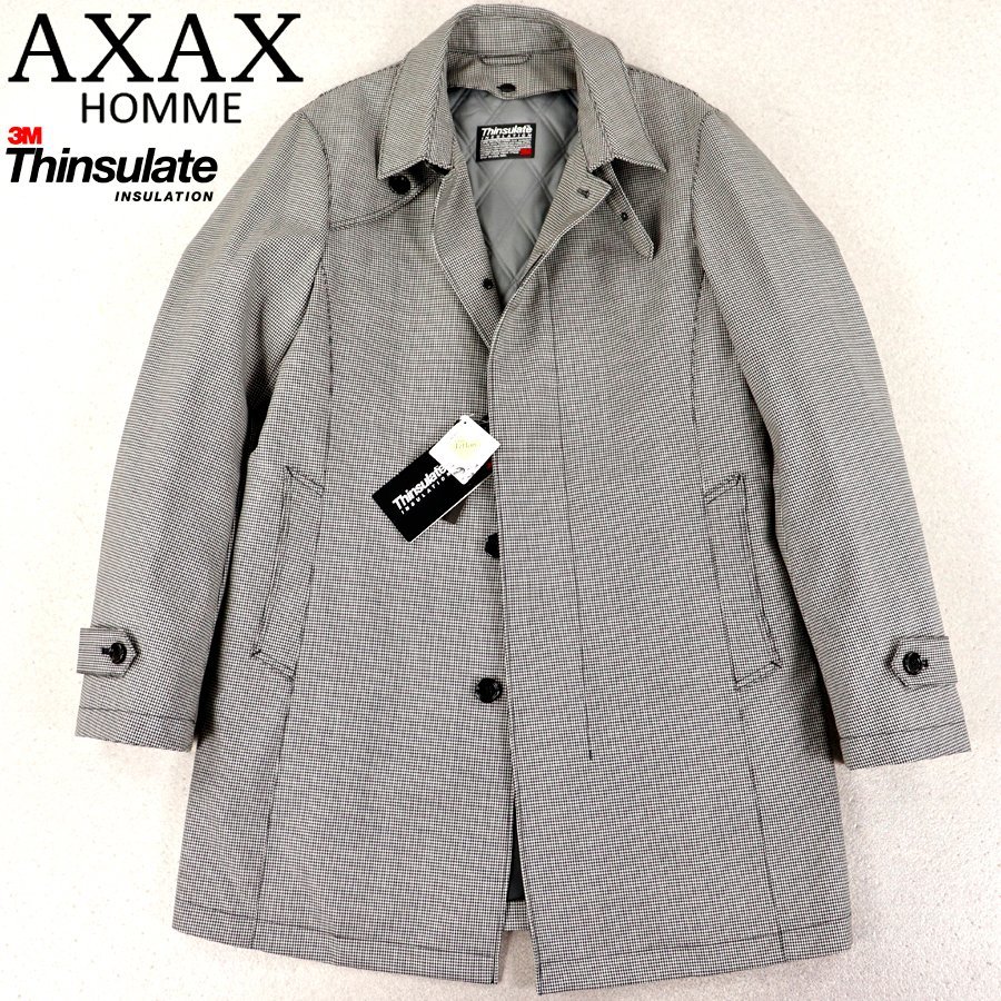 【未使用】新品タグ付き AXAX HOMME テフロン加工 3M シンサレート ステンカラー トレンチコート 千鳥格子 L ライナー付 総柄 ...