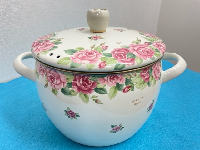 【未使用】未使用 EJIRY IMPERIAL ROSE エジリー インペリアル ローズ ホーロー 鍋 両手 薔薇 バラ 花 MADE IN ...