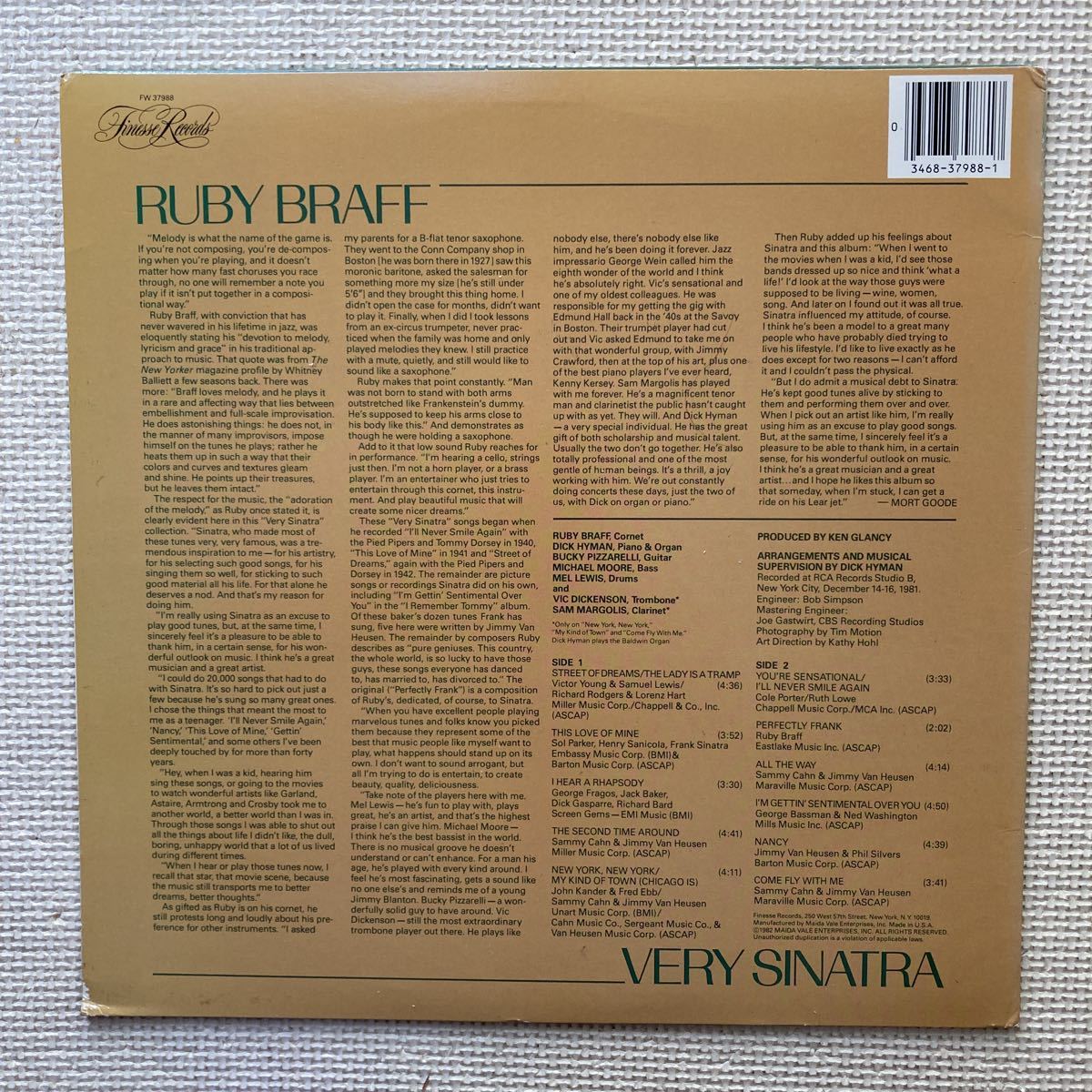 【目立った傷や汚れなし】ルビー・ブラフ【VERY SINATRA（シナトラ）／RUBY BRAFF】1982 Finesse Records ...