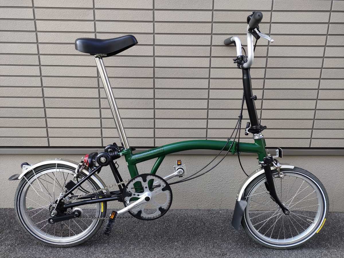 【傷や汚れあり】BROMPTON 「ブロンプトン」 M3L グリーン色 2009年 折り畳み自転車 3速 説明書、空気入れ、輪行袋付き 直渡し ...