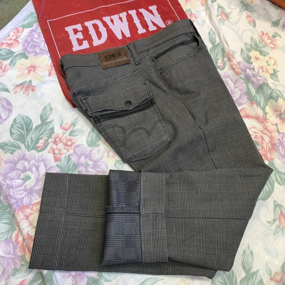 【目立った傷や汚れなし】★極美品/サイズ36/94～96cm★日本製/EDWIN 503 WILD FIRE★冬モデル/裏起毛/グレンチェック/ウエスト伸縮/7P/ストレッチパンツ★グレーの ...